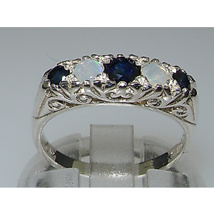 925 Sterling Silver Natural Sapphire and Opal Womens Anniversary Ring - Size 7.25