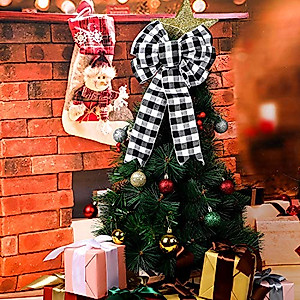 WILLBOND 6 Pieces 9 x 16 Inches Buffalo Plaid Bow Christmas Plaid Ribbon Bows Buffalo Check Bows for Halloween Thanksgiving and Christmas Tree Crafts DIY Bow Decoration (Black, White)