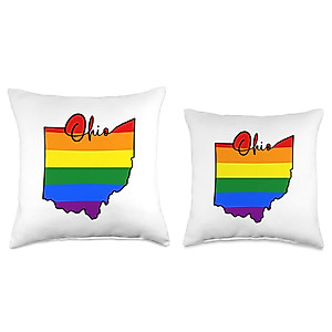 Ohio Map USA State Rainbow Pride Flag Map USA State Ohio Rainbow Flag Pride Month Throw Pillow, 16x16, Multicolor
