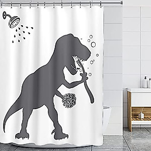 LGhtyro Funny Dinosaur Shower Curtain, Dino Shower Curtain for Kids Boy, 60Wx71H Inch Trex Raptor Silhouette, Black White Cartoon Animal Shadow Bathroom Accessories Art Home Decor