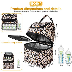 Breastmilk Cooler Bag - Cooler Bag for Nursing Moms Multi-Function, Insulated Baby Bottle Cooler Tote Bag with Double Compartments - Fits 6 Baby Bottles Up to 9 Ounce - Beige Leopard