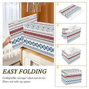 JJoias Ukrainian-folk-print Foldable Fabric Storage Boxes with Lids and Handle, Large Storage Bins for Living Room, Bedroom, Closet, Office