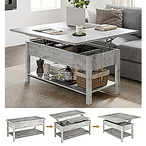 FABATO 41.7" Lift Top Coffee Table, 4 in 1 Multi-Function with Storage for Living Room, Coffee Table Converts to Dining Table for Dining Reception Room, Gray