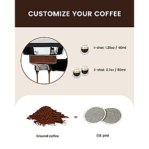 Teglu Espresso Machine 20 Bar with Milk Frother, Semi-Automatic Latte & Cappuccino Coffee Maker Duo-cup 33oz/1L Removable Water Tank for Home/Office, 1450W, Stainless Steel