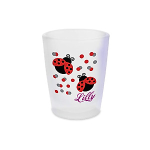 Personalized Custom Text Two Cute Ladybugs Ceramic Shot Glass Cup