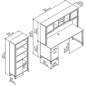 Bush Furniture Somerset 72W Office Desk with Hutch and 5 Shelf Bookcase in Ash Gray