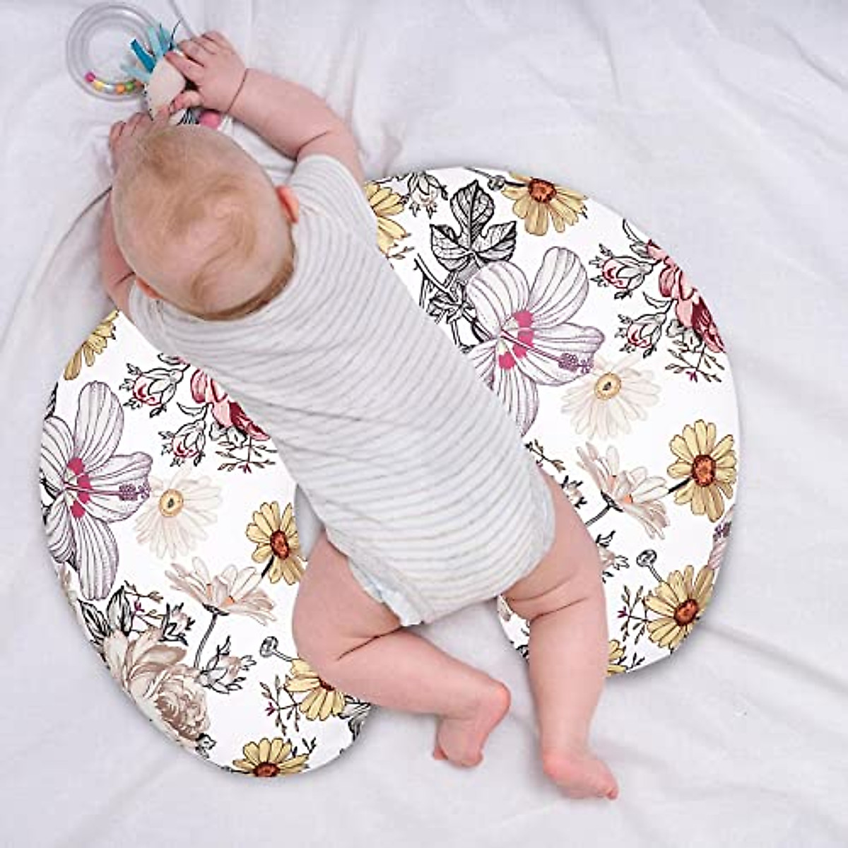 HNHUAMING Floral Nursing Pillow Cover, Breastfeeding Pillow Slipcover for Baby Girls, Soft Snug Fits On Newborn Feeding Pillow Case
