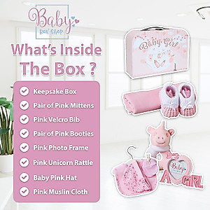 Baby Box Shop New Baby Girl Gifts - Includes 7 Newborn Girl Essentials for Newborn Baby Girl, Ideal Baby Shower Gifts for Girls Newborn and Christenings - Baby Girl Newborn Essentials Gift Basket