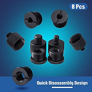 Moxweyeni 8 Pcs Mic Stand Adapter 5/8 Female to 3/8 Male, 3/8 Female to 5/8 Male, 5/8 Female to 1/4 Male and 1/4 Female to 5/8 Male Screw Thread Adapter Mic Thread Adapter Set for Microphone(Black)