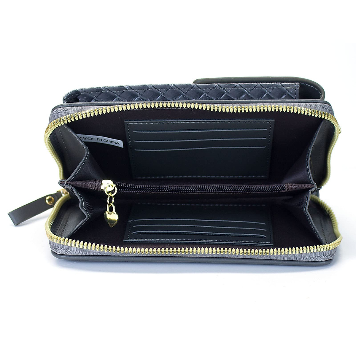 Small Crossbody Bag Phone Purse Handbag Card Zip Wallet Case Woven Leather Casual Daypack Satchel for Women(Morandi Grey)