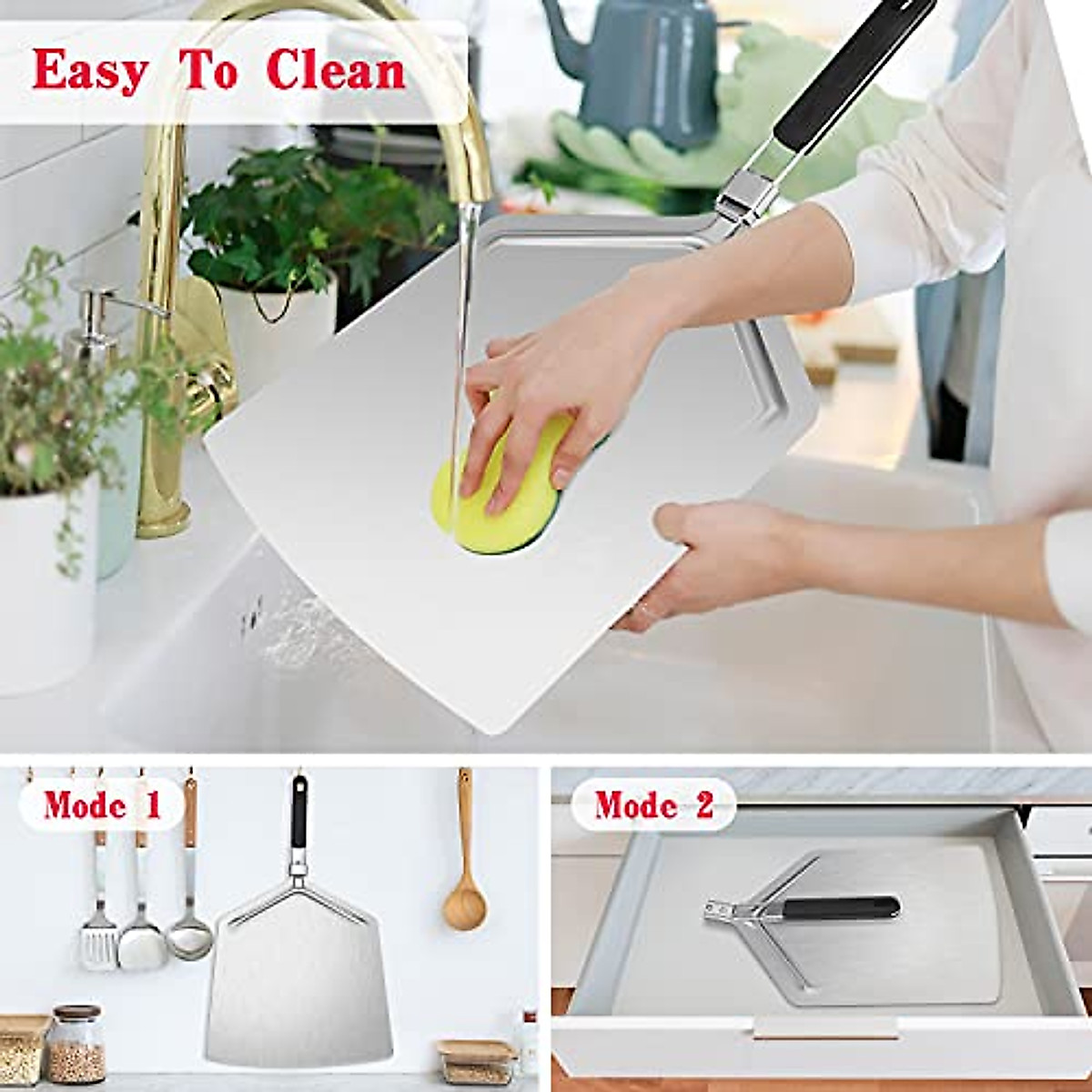 DIMBRAH Pizza Peel 16 inch,Pizza Paddle Stainless Steel-Pizza Spatula Paddle Super Peel for Pizza Accessories,Metal Pizza Peel with Folding Handle