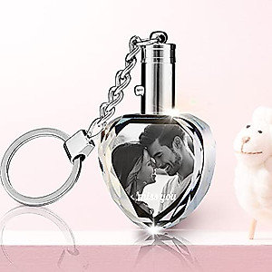 Aolun Custom Crystal Keychain Picture,Personalized Engraved Keyring with LED Light