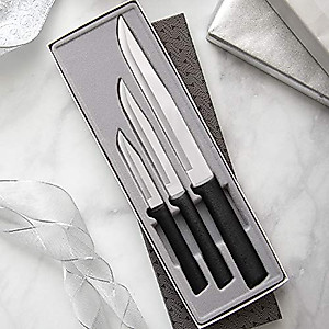 RADA Housewarming Knife Gift Set – 3 Piece Black Handle Stainless Steel Knives With Knife Sharpener