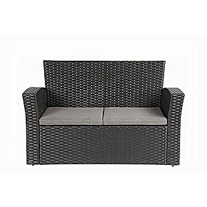Baner Garden 4 Pieces Outdoor Furniture Complete Patio Cushion Wicker P.E Rattan Garden Set, Full, Black