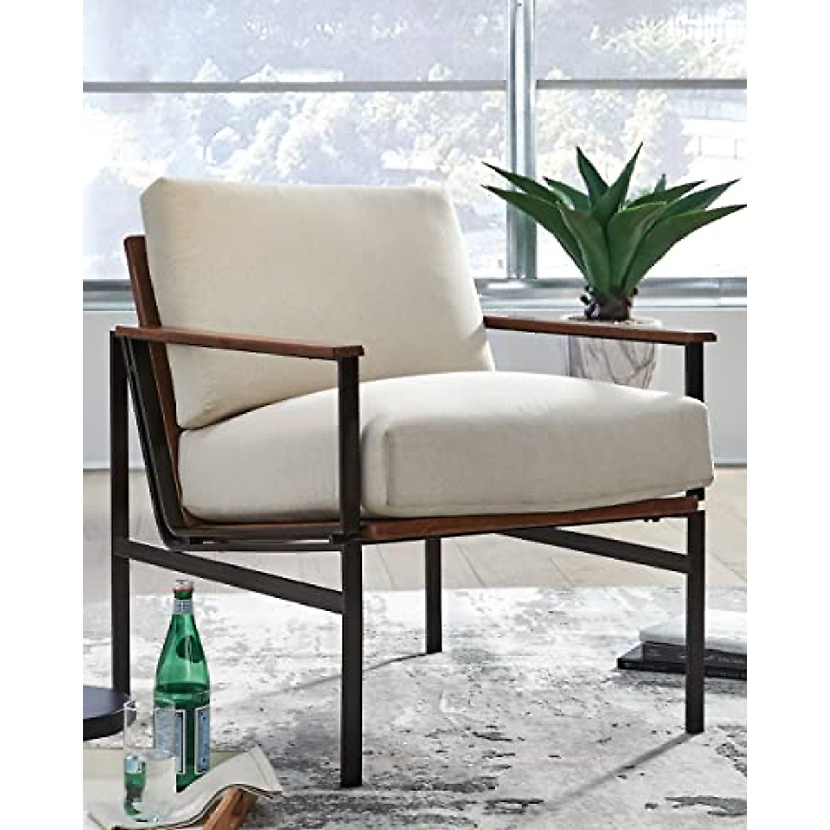 Signature Design by Ashley Tilden Mid-Century Modern Accent Chair, Ivory & Black