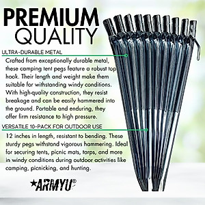 Heavy Duty Metal Sturdy Steel Tent Solid Stakes V Spikes 12" Outdoor Garden Camping Shelter Canopy Pergolas Peg Nails (10-Pack)