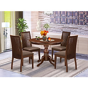 East West Furniture HBIP5-MAH-C 5 Piece Dinette Set for 4 Includes a Round Dining Room Table with Pedestal and 4 Linen Fabric Upholstered Dining Chairs, 42x42 Inch, Mahogany