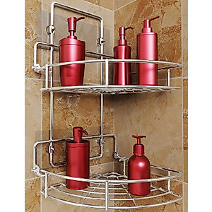 Vdomus pot rack ceiling mount cookware rack hanging hanger organizer with hooks (33 x 17 Inch) and Strong Shower Caddy 2 Tier Bathroom Corner Shelf Organizer Polished Chrome- No Drilling Needed Basket