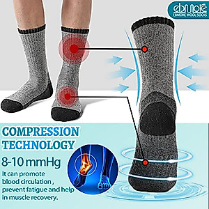 EBMORE Merino Wool Socks for Men Winter Thermal Warm Thick Hiking Boot Heavy Valentines Day Gifts for Him Stocking Stuffers Soft Cozy Socks (Black Gray (4 Pairs))