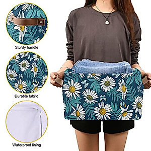 Kigai 1 PCS Storage Bins Daisy Foldable Canvas Fabric Storage Basket Laundry Basket with Handle Clothes Toys Organizer for Closet Shelf Office