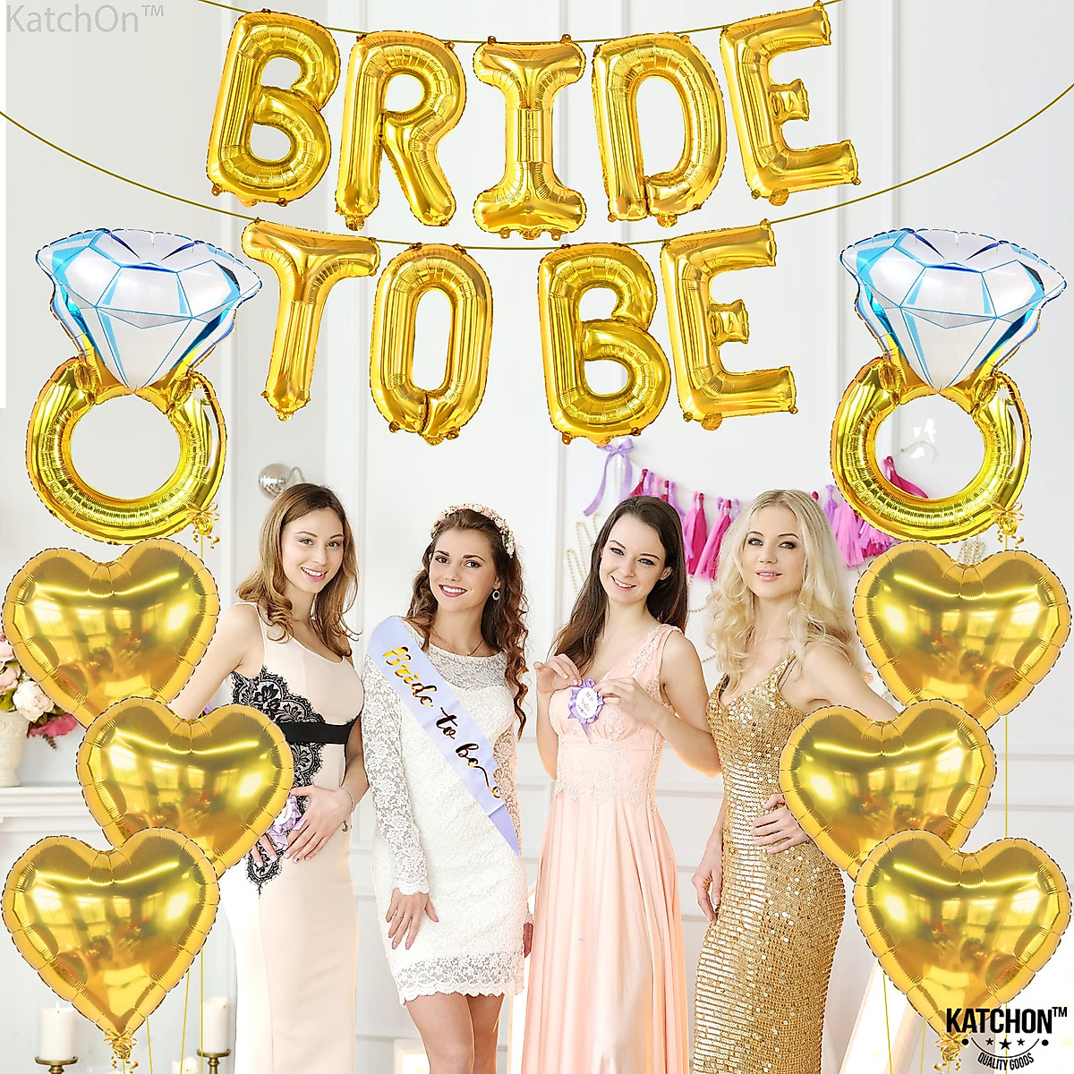 KatchOn, Gold Bride To Be Balloons Set - Pack of 17 | Gold Bride Balloons | Bridal Shower Balloons for Bridal Shower Decorations | Bride To Be Gold Balloons for Gold Bachelorette Party Decorations