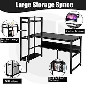 Tangkula 59-Inch Computer Desk with Bookshelf, Home Office Desk with Storage Bookshelf, Metal Frame & Adjustable Foot Pads, Space Saving Computer Workstation Study Writing Desk