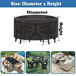 Round Patio Furniture Covers, Outdoor Furniture Cover Waterproof, 420D Patio Table Cover with 4 Windproof Buckles, Outdoor Patio Cover Fits for 6-8 Seats-39x51inch(100x130cm)