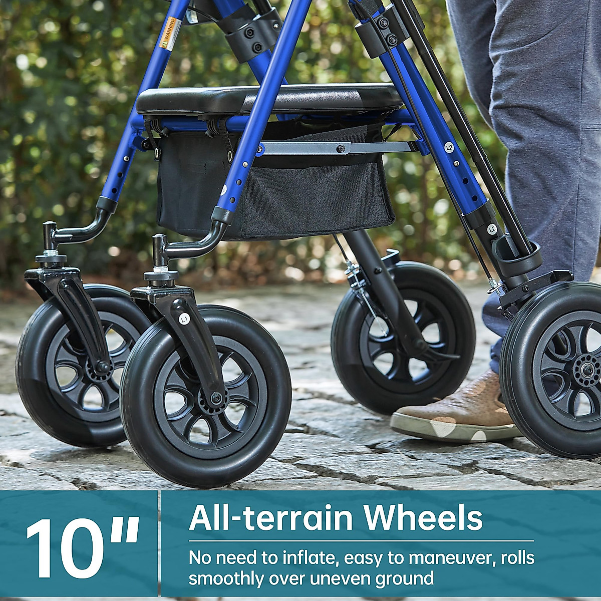 ELENKER Upright Rollator Walker, Stand Up Rolling Walker with 10’’Big PU Wheels and Adjustable Padded Armrests for Seniors from 4’8”to 6'4” (Blue)