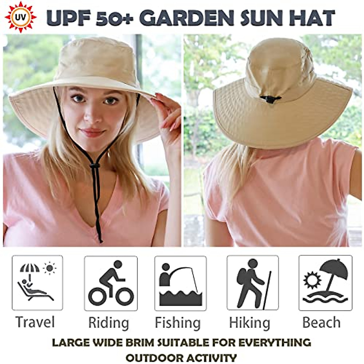 Solaris Wide Brim Women UV Sun Protection Hat for Outdoor Garden Hiking Safari, Tan