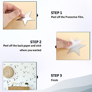 Dimeho 40 Pcs Silver Stars Mirror Wall Stickers, 3D Acrylic Mirror Wall Decorations for Living Room Removable Stars Stickers Art Decal for Bedroom Wedding Birthday DIY Wall Decor (Silver)