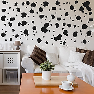 184 Pcs Cow Print Stickers, Adhesive Cow Wall Stickers Cow Print Vinyl Wall Art Decal Removable Cow Print Wall Decor Waterproof Animal Design Cow Decals for Walls Bedroom Living Room Nursery (Black)