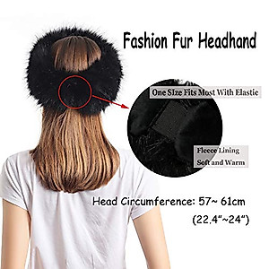 Faux Fur Headband with Elastic for Women's Winter Earwarmer Earmuff(One Size,Black)