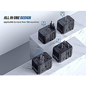 EPICKA Universal Travel Adapter One International Wall Charger AC Plug Adaptor with 5.6A Smart Power and 3.0A USB Type-C for USA EU UK AUS (TA-105, Grey)