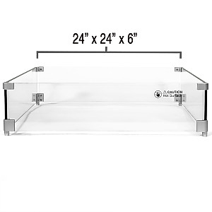 Barton 24" x 24" inch Outdoor Fire Pit Wind Guard Tempered Glass 8mm Thickness Square Wind Guard Fence Fire-Resistant Wind Screens