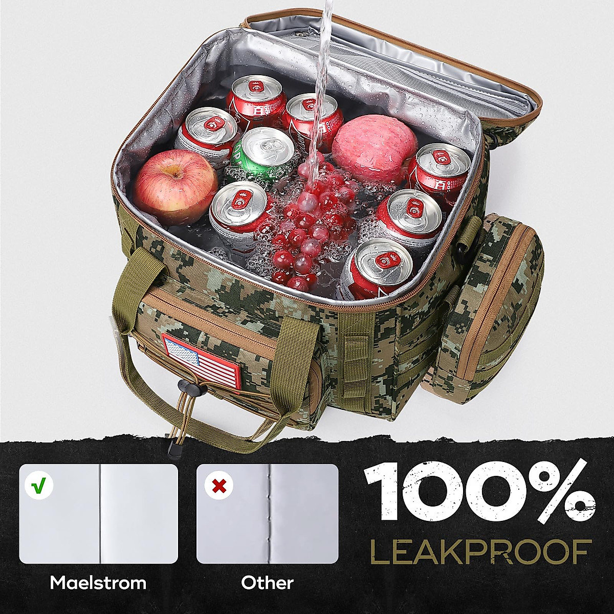 Maelstrom Tactical Lunch Box, Insulated Lunch Bag for Men, Durable Leakproof Soft Cooler Bag with Detachable MOLLE Bags, Large Lunch Tote for Adult Women Work,Picnic,20 Cans/15 L, Camouflage