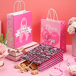 18 Pieces Breast Cancer Awareness Gift Bags, Pink Ribbon Awareness Paper Bags Breast Cancer Bags Pink Ribbon Gift Bags for Women Breast Cancer Awareness Gifts Charity Event Party Supplies