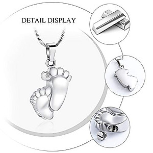 Footprint Cremation Urn Pendant Necklace for Ashes Stainless Steel Mini Urns Jewelry to Holder Ashes Baby Foot Memorial Keepsake (Silver)