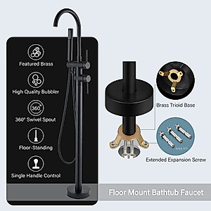 YAGATAP Freestanding Bathtub Faucet Floor Mount Tub Filler Matte Black High Flow Shower Faucets with Handheld Shower Mixer Taps Swivel Spout