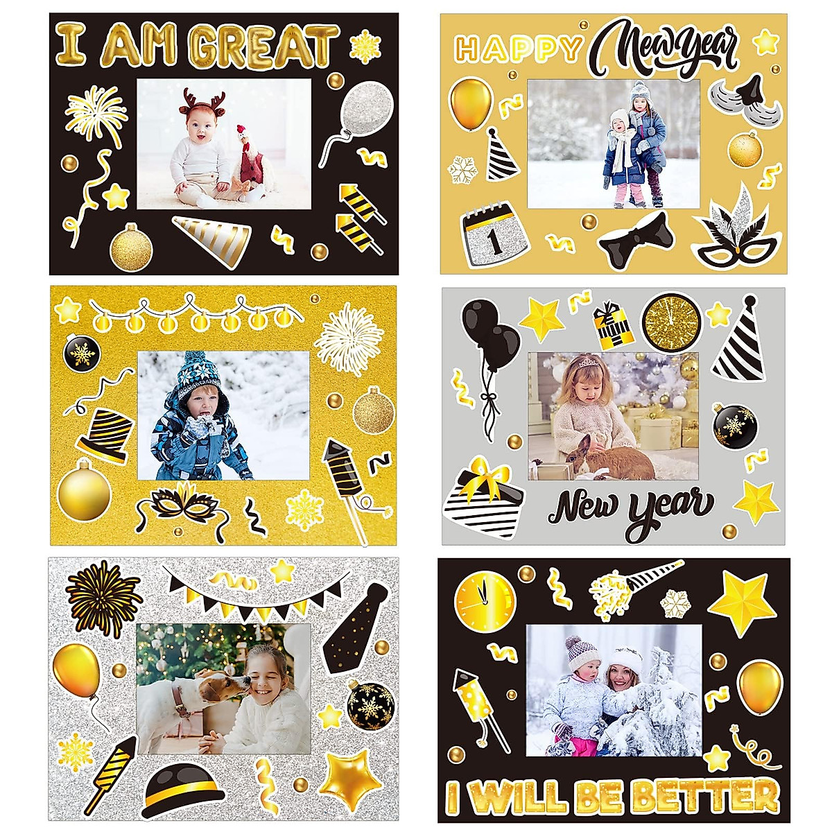 chiazllta 30 Packs Happy New Year Craft Kits for Kids, 2024 New Year Picture Frame DIY Craft Art New Year Party Favor Decor Home Classroom Game Activities