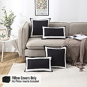 JOJOGOGO Black Outdoor Lumbar Pillow Covers 12x20 Waterproof Set of 2 Black and White Rectangle Outdoor Lumbar Pillows for Porch Swing Garden Bench and Patio Furniture