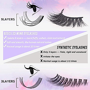 BEEOS Real Mink 3D Eyelashes Wholesale 10 Pairs, E11 Fluffy Full Volume 18 mm Middle Long Lashes Reusable Lightweight Siberian 3D Mink Lashes for Daily Use Natural Look (E11/10 Pairs)