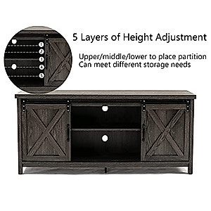 Vinctik 6&Fox 58In Farmhouse Entertainment Center,Rustic TV Stand for up to 65 inch TV with Wood Sliding Barn Door,Adjustable Storage Shelf,Media TV Table