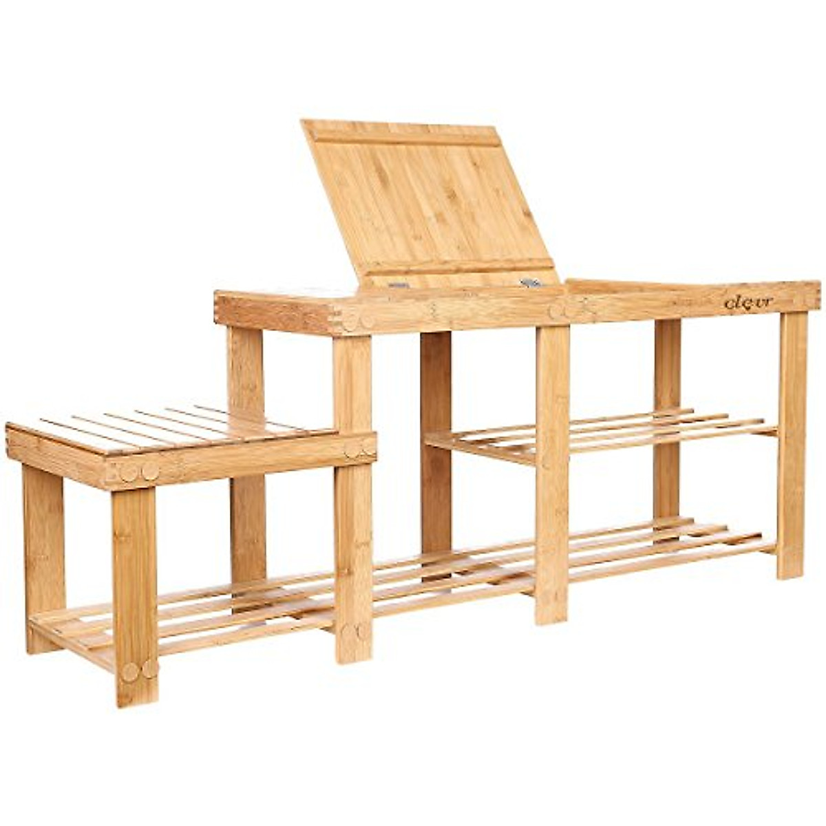 Clevr 44" Extra Large 3-Tier Natural Bamboo Shoe Rack Bench, with Storage Drawer on Top on Top, Entryway Shoe Organizer Seat Storage Shelf Hallway Furniture