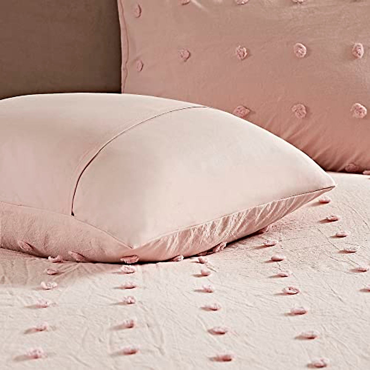 Urban Habitat Duvet Set 100% Cotton Jacquard, Tufts Accent, Shabby Chic All Season Cover for Comforter, Matching Shams, Decorative Pillows, Twin/Twin XL (68 in x 92 in), Pink 5 Piece