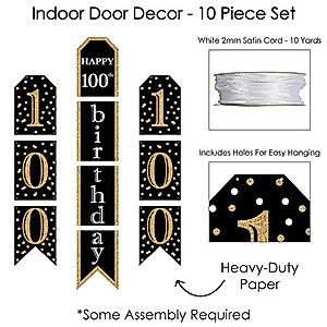 Big Dot of Happiness Adult 100th Birthday - Gold - Hanging Vertical Paper Door Banners - Birthday Party Wall Decoration Kit - Indoor Door Decor