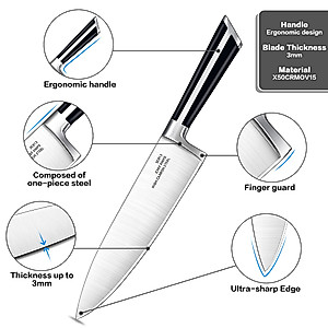 LIANYU 14-Piece Knife Set, Kitchen Knife Set with Block, Professional High Carbon Stainless Steel Chef Knife Set, Forged Knives Set with Honing Steel, Ultra Sharp