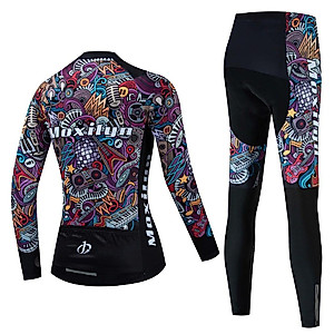 MOXILYN Women Cycling Long Sleeve Jersey Set 20D Padded Bib Pants Bike Suit Breathable Bicycle Clothing Kit UV Protection