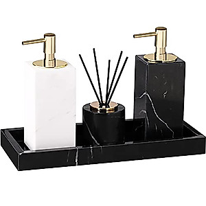 2 Pack Resin Bathroom Vanity Trays Toilet Tank Storage Trays Bathtub Kitchen Dresser Countertop Organizer for Candles Soap Towel Perfume Holder Jewelry Ring Mini Plant Home Decor(Black)