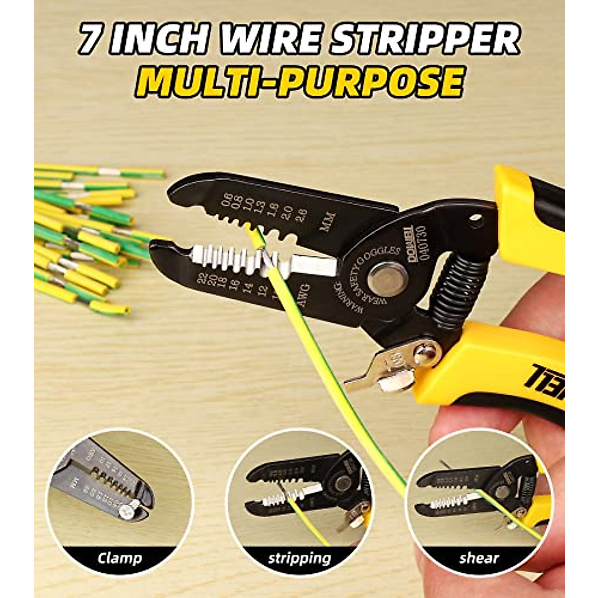 DOWELL 10-22 AWG Wire Stripper Cutter Wire Stripping Tool And Multi-Function Hand Tool，Professional Handle Design And Refined Craftsmanship.