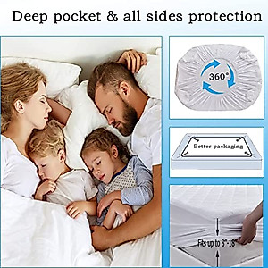 Bravbowerry Waterproof Mattress Protector,Cooling Breathable Fluffy Soft Mattress Pad, Washable Mattress Protector,Noiseless Mattress Cover,Bed Cover Waterproof,Deep Pocket Mattress Protector